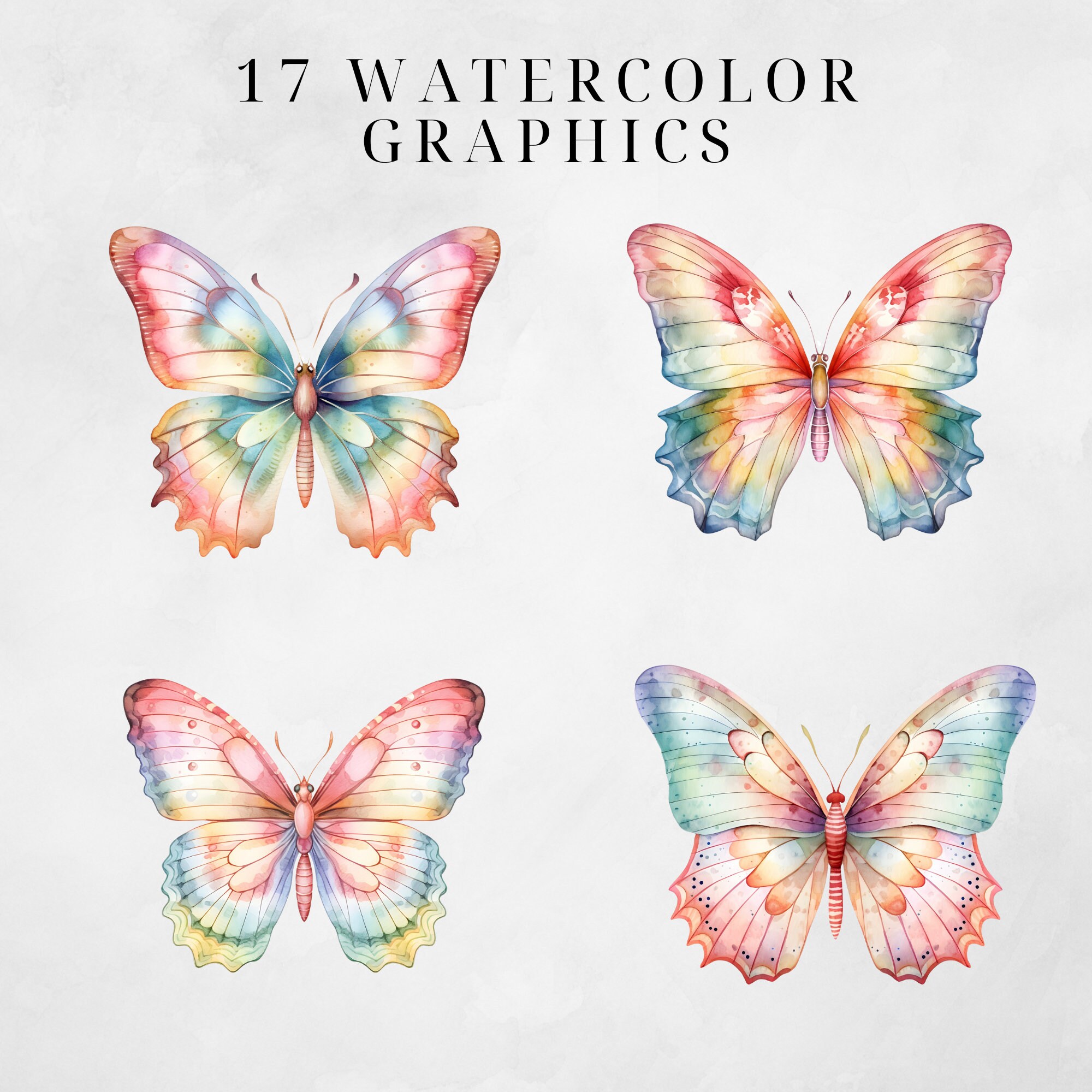 Watercolor Pastel Rainbow Butterfly Clipart, Clipart for Commercial Use ...