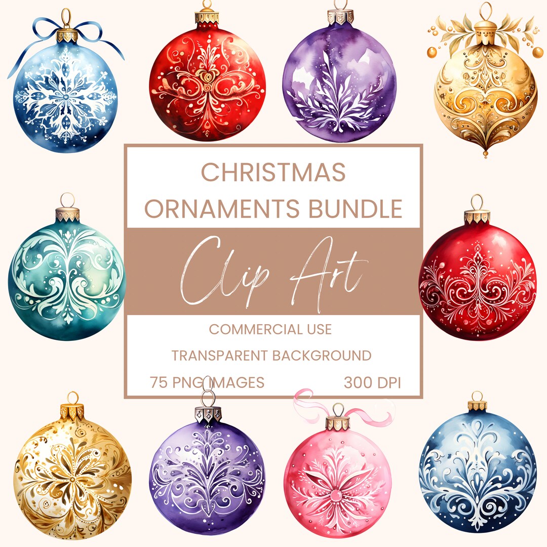Christmas Ornaments Bundle Clip Art Pack Watercolour, Clipart or ...