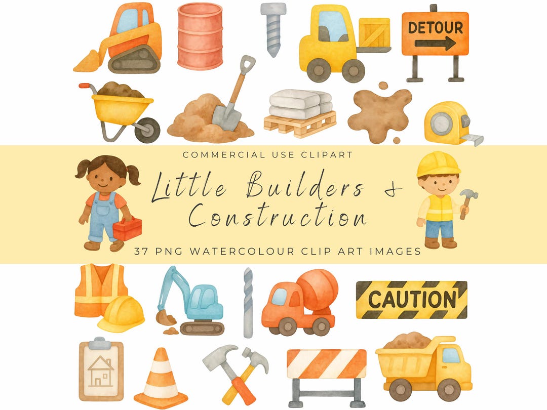 Little Builders Clipart | Kids Construction Workers PNG | Watercolor ...