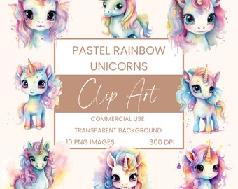 Watercolour Pastel Fairytale Clipart, Unicorns PNG, Commercial Use - Etsy