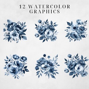 Navy Blue Bouquet Watercolor Clipart PNG, Junk Journaling, Bundle ...