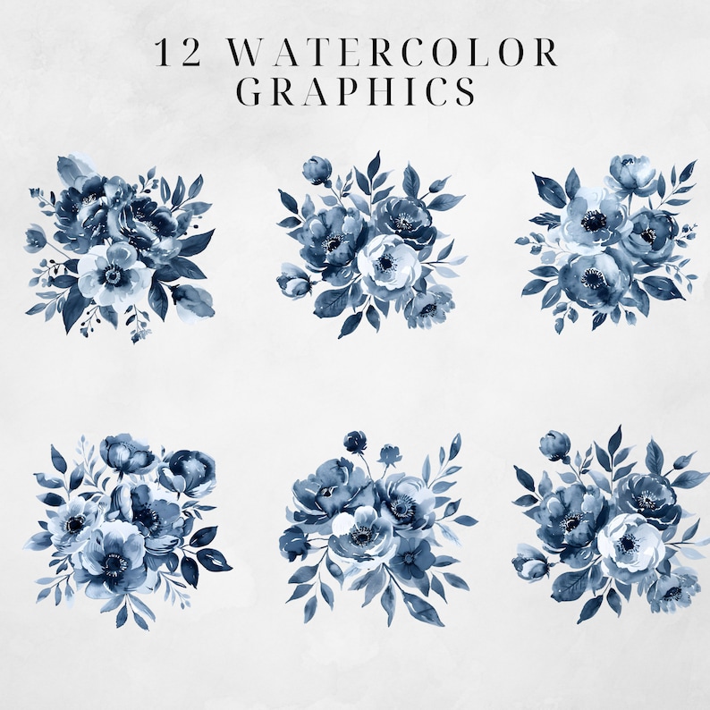 Navy Blue Bouquet Watercolor Clipart PNG, Junk Journaling, Bundle ...
