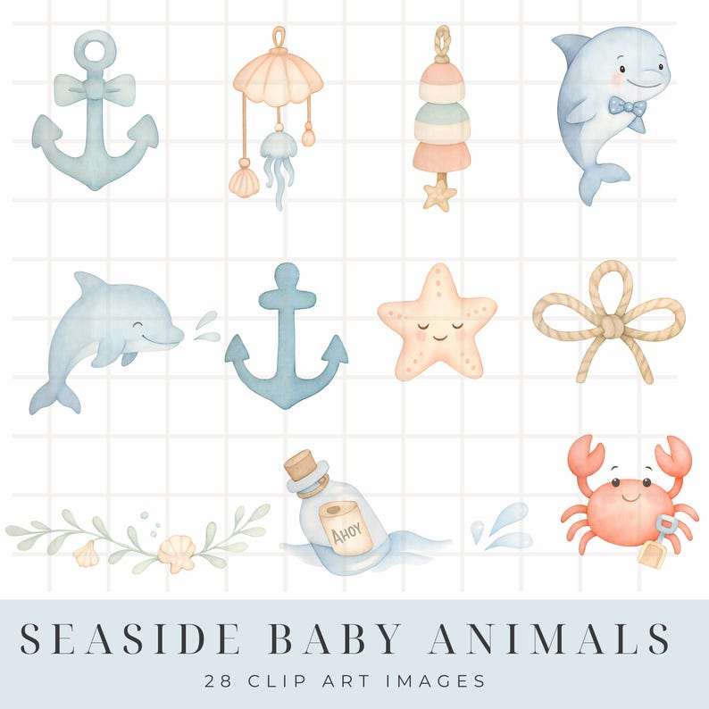 Seaside Baby Animals Watercolor Clipart – Cute Ocean Nursery Art ...