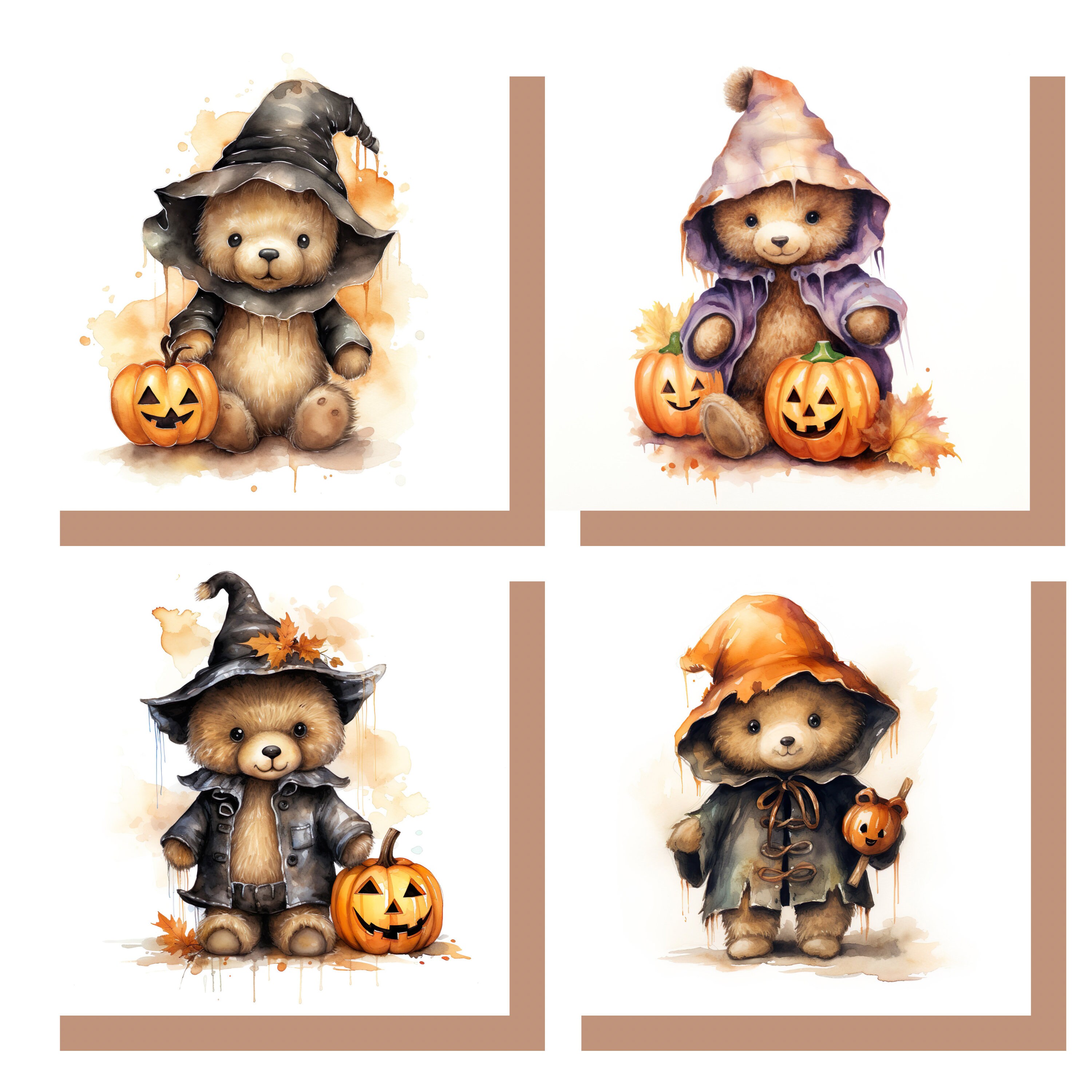Watercolour Halloween Teddy Bears Clip Art Pack Watercolour, Clipart or ...