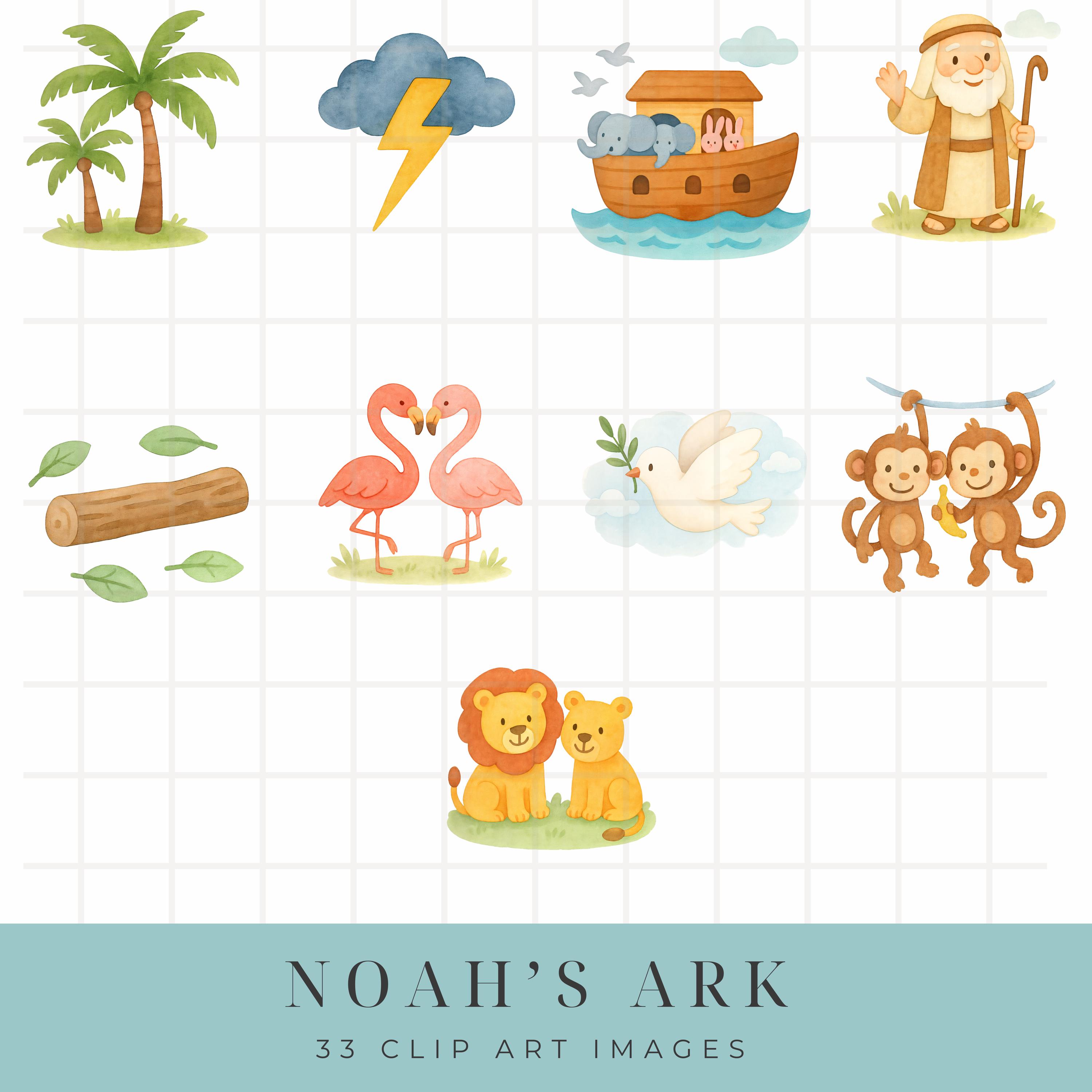 Noah’s Ark Watercolor Clipart Set – Bible Story Animals, Ark, Rainbow ...