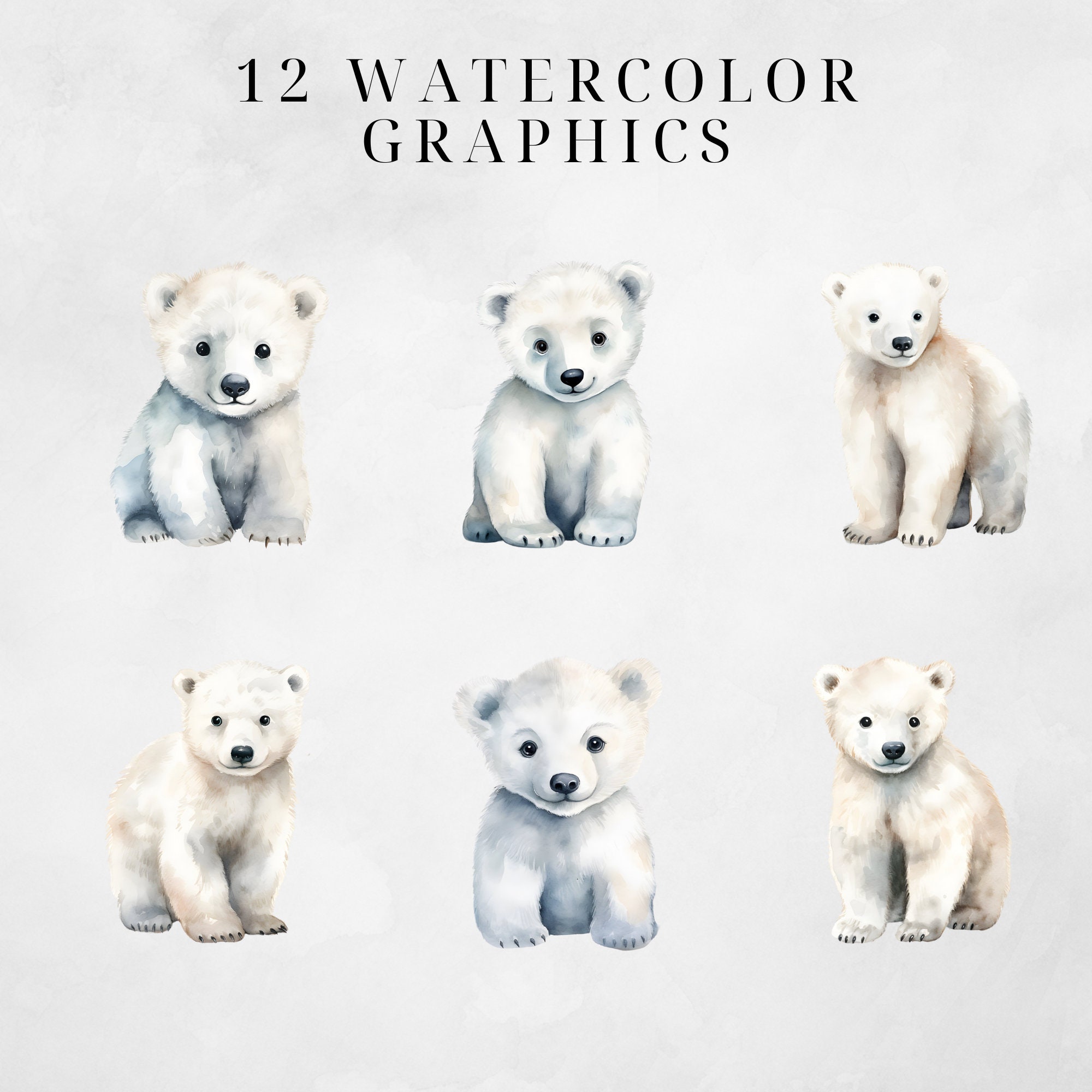 Polar Bears Watercolor Clipart PNG, Junk Journaling, Floral Watercolor ...