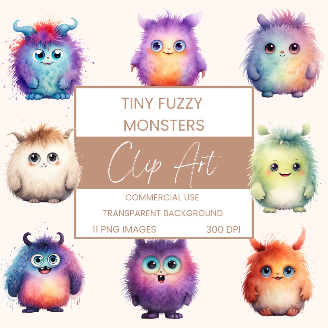 Tiny Fuzzy Monsters Clip Art Pack Watercolour, Clipart or Commercial ...