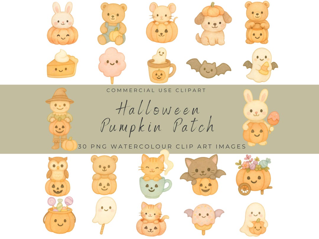 Pumpkin Patch Friends Halloween Clipart – Pastel Watercolor Pumpkins ...