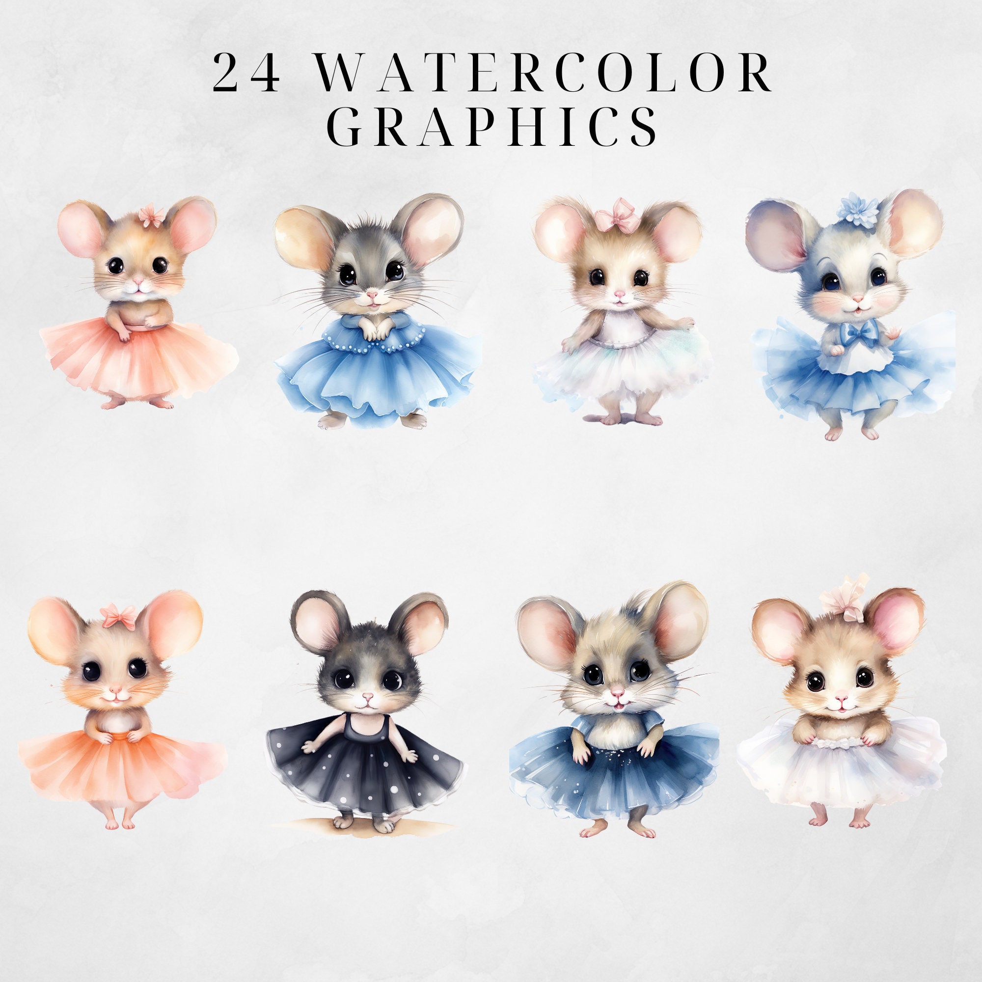 Watercolour Mice in Tutus Clip Art Pack Watercolour, Clipart for ...