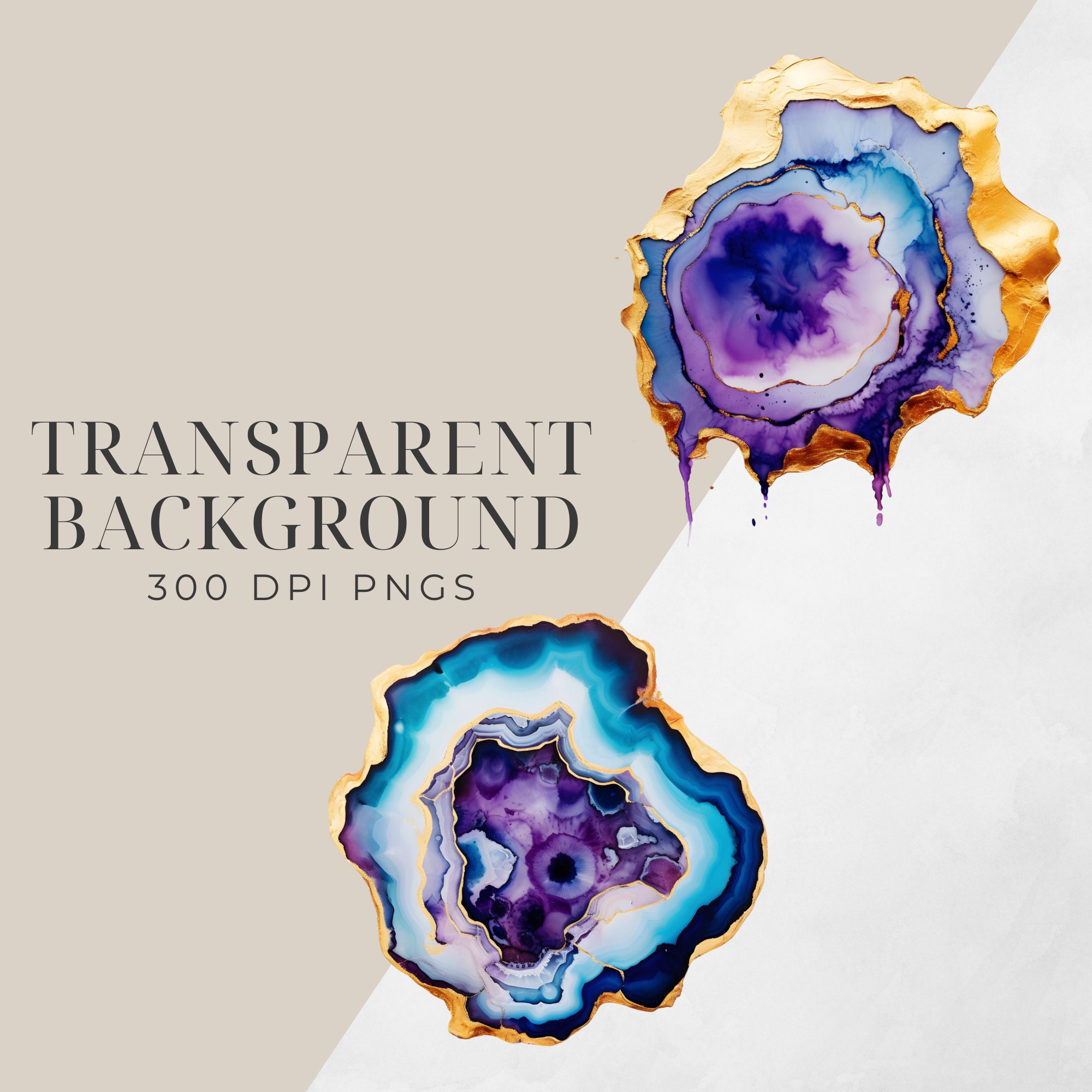 Purple and Blue Geode Clip Art Pack Watercolour, Clipart or Commercial ...