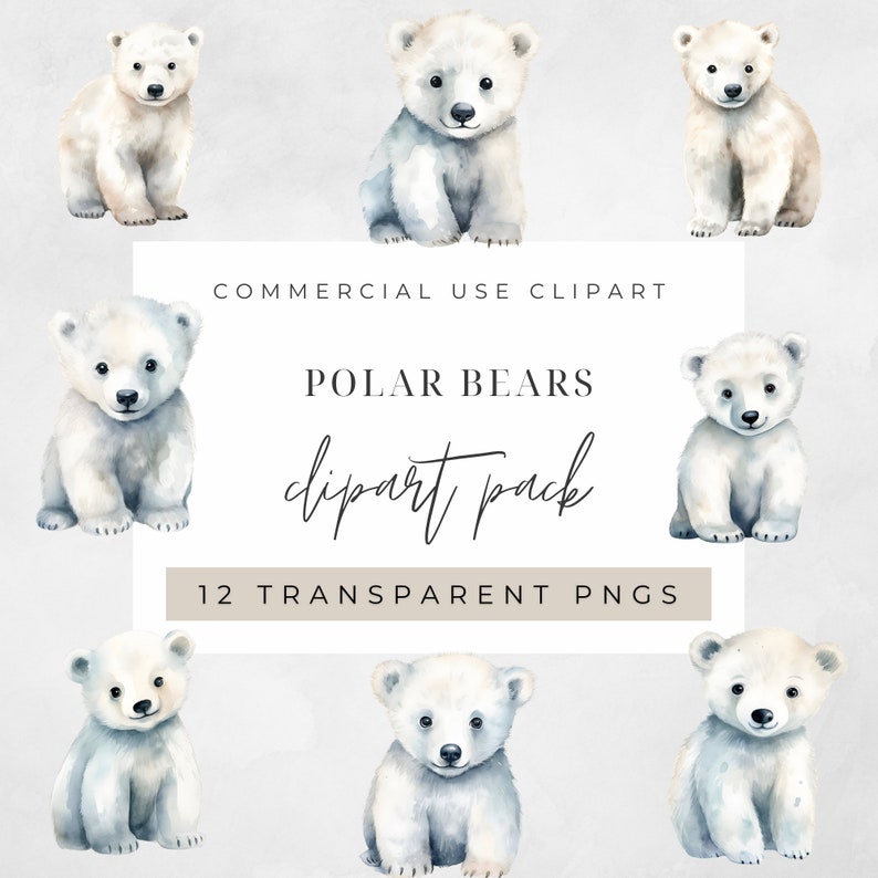 Polar Bears Watercolor Clipart PNG, Junk Journaling, Floral Watercolor ...