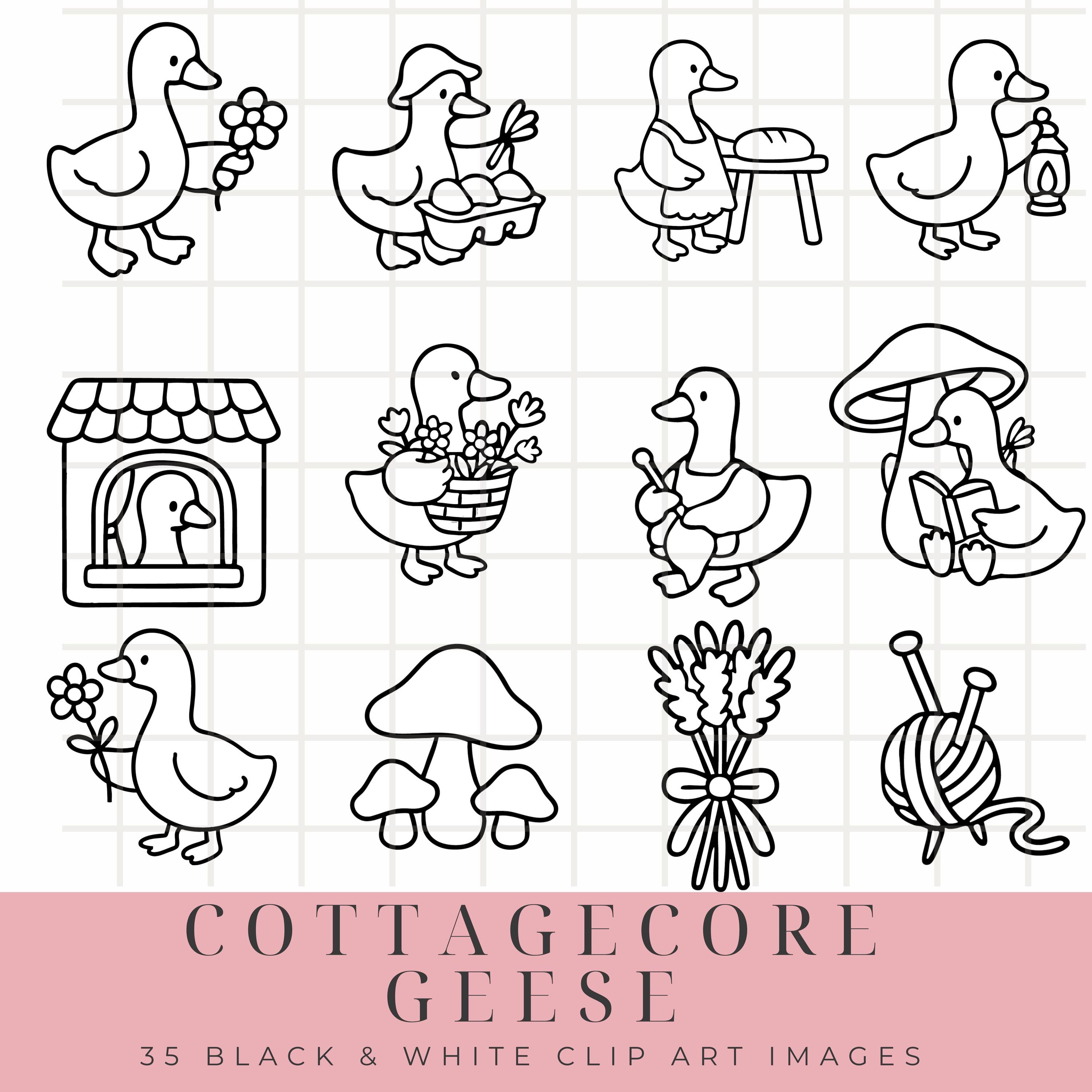 Silly Goose Cottagecore Clipart Pack – Cozy Farm Goose With Flowers ...