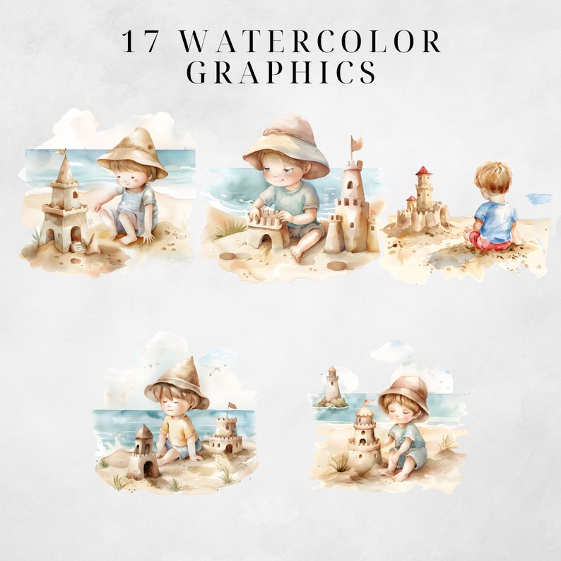 Watercolor Sand Castles Beach Clipart, BUNDLE, Children, Play, Castles ...