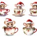 Christmas Mice in Teacups Clip Art Pack Watercolour, Clipart or ...