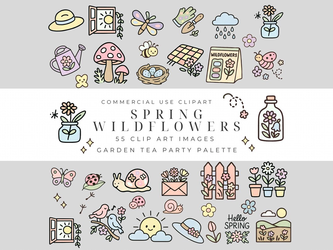 Wildflowers & Spring Clipart Pack – Pastel Simple Illustrations for ...