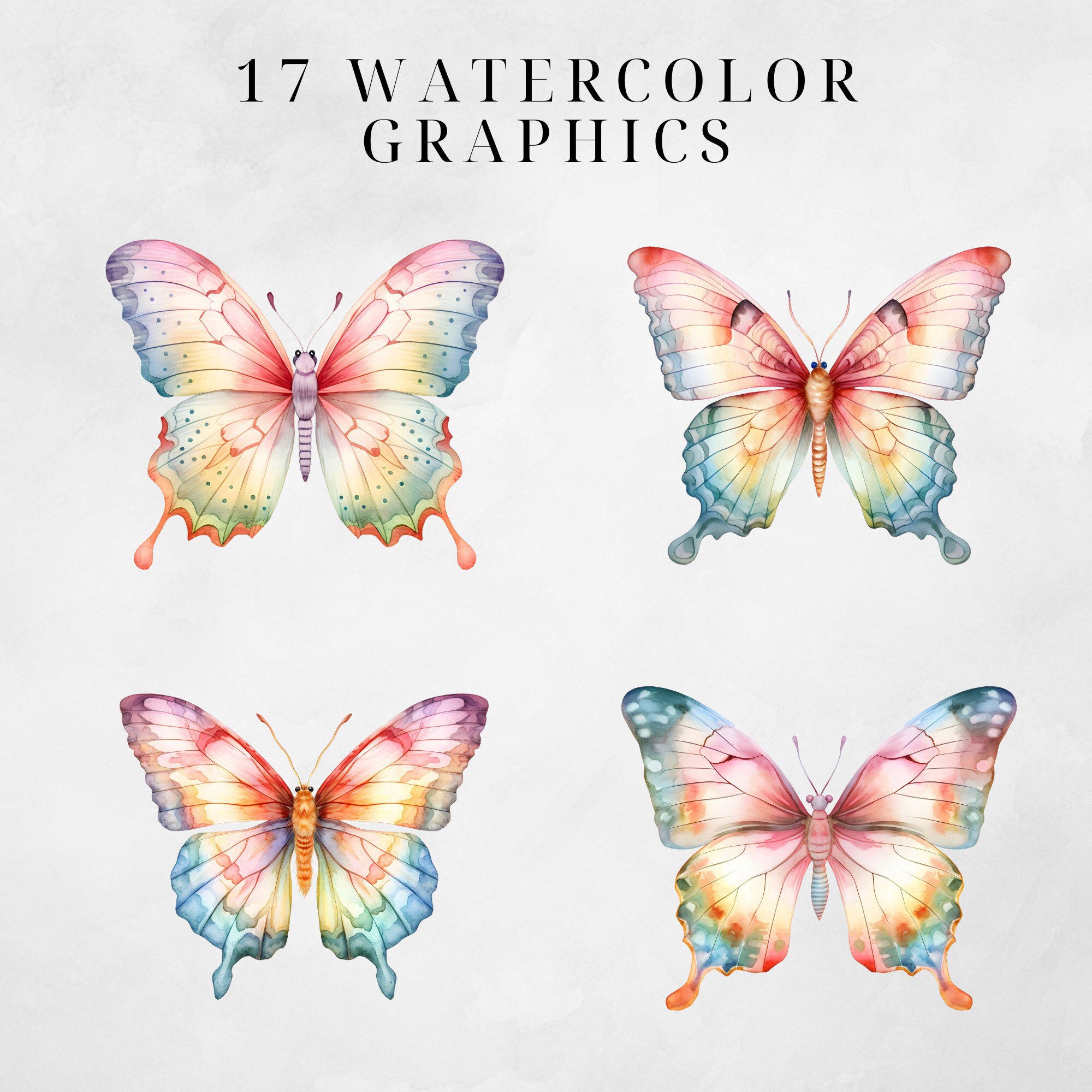 Watercolor Pastel Rainbow Butterfly Clipart, Clipart for Commercial Use ...