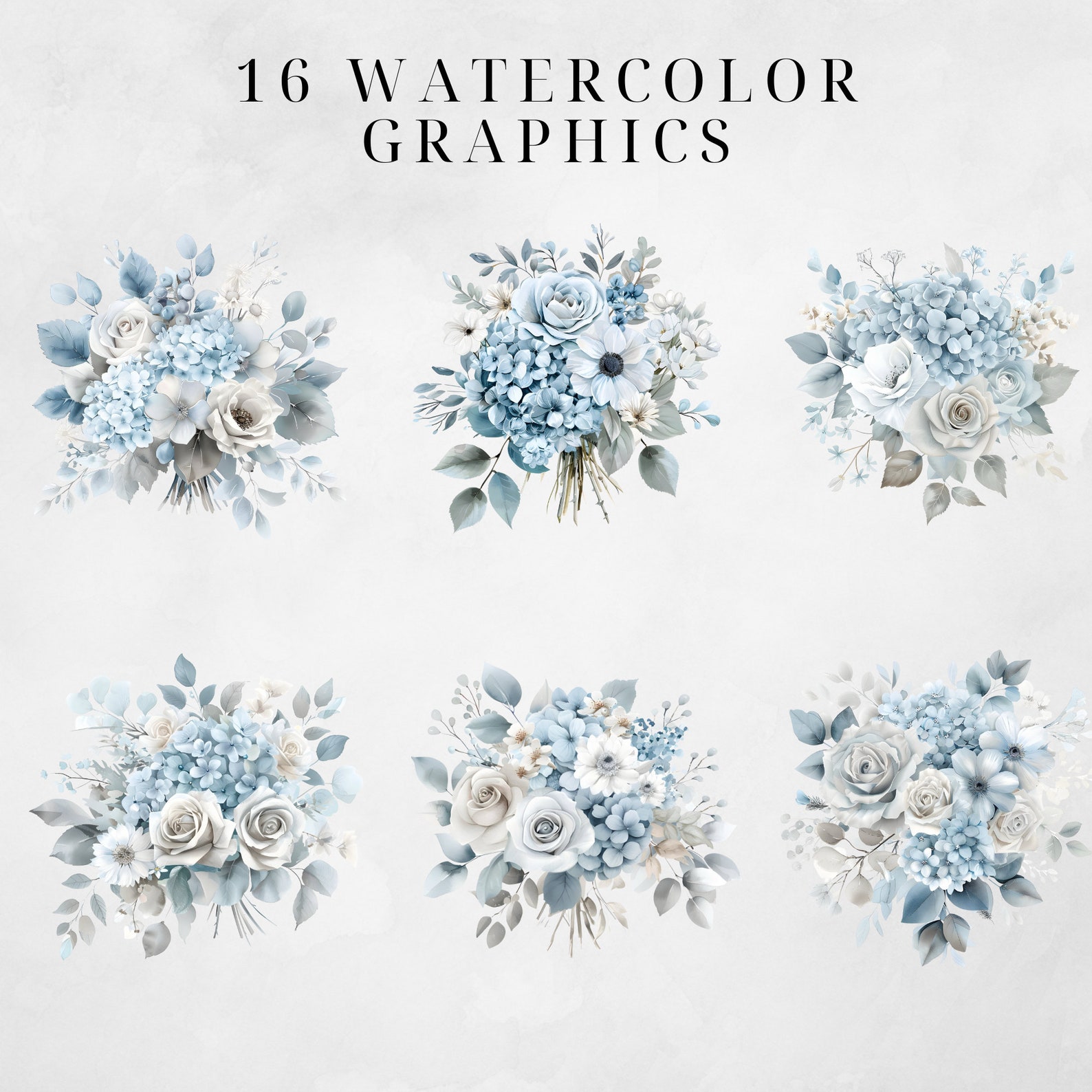 Blue Grey Winter Floral Bouquet Watercolor Clipart PNG, Junk Journaling ...