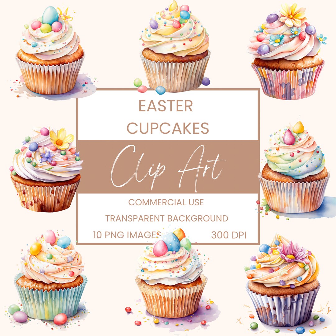 Easter Cupcakes Clip Art Pack Watercolour, Clipart or Commercial Use ...