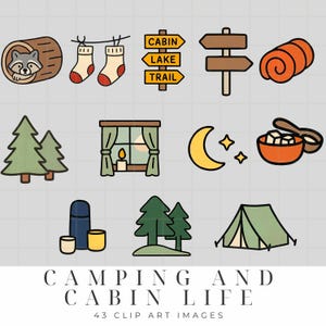 Cozy Camping & Cabin Life Clipart Pack – Bold Outlines for Stickers ...