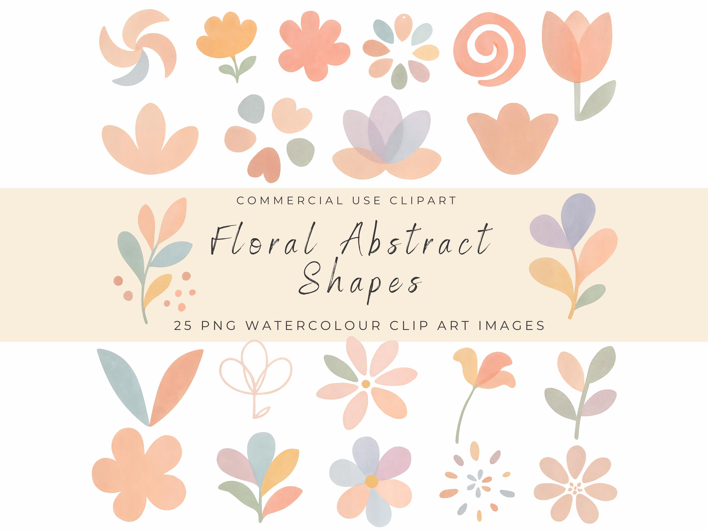 Abstract Floral Shapes Clipart Bundle – Pastel Watercolor Flowers ...
