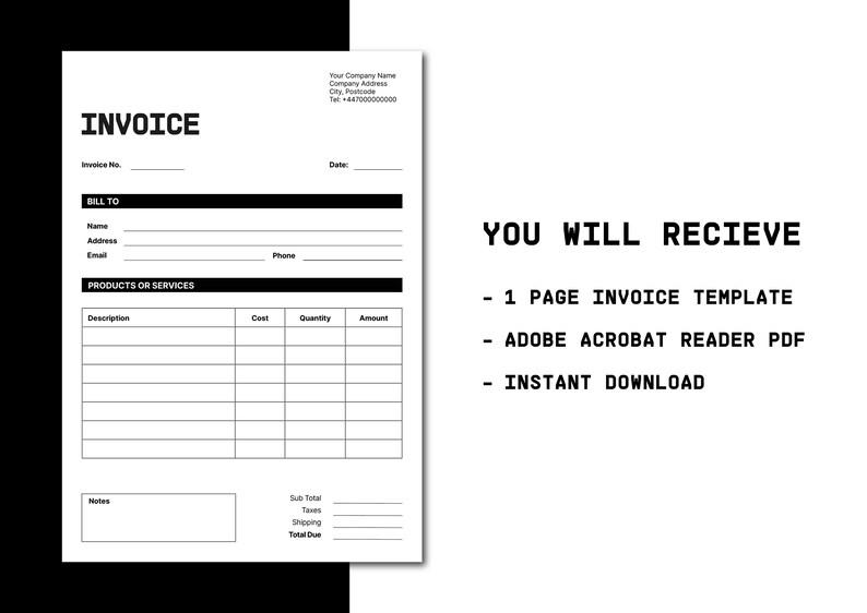 Invoice Template Pdf/indesign. Editable Invoice Template. Invoice Form ...