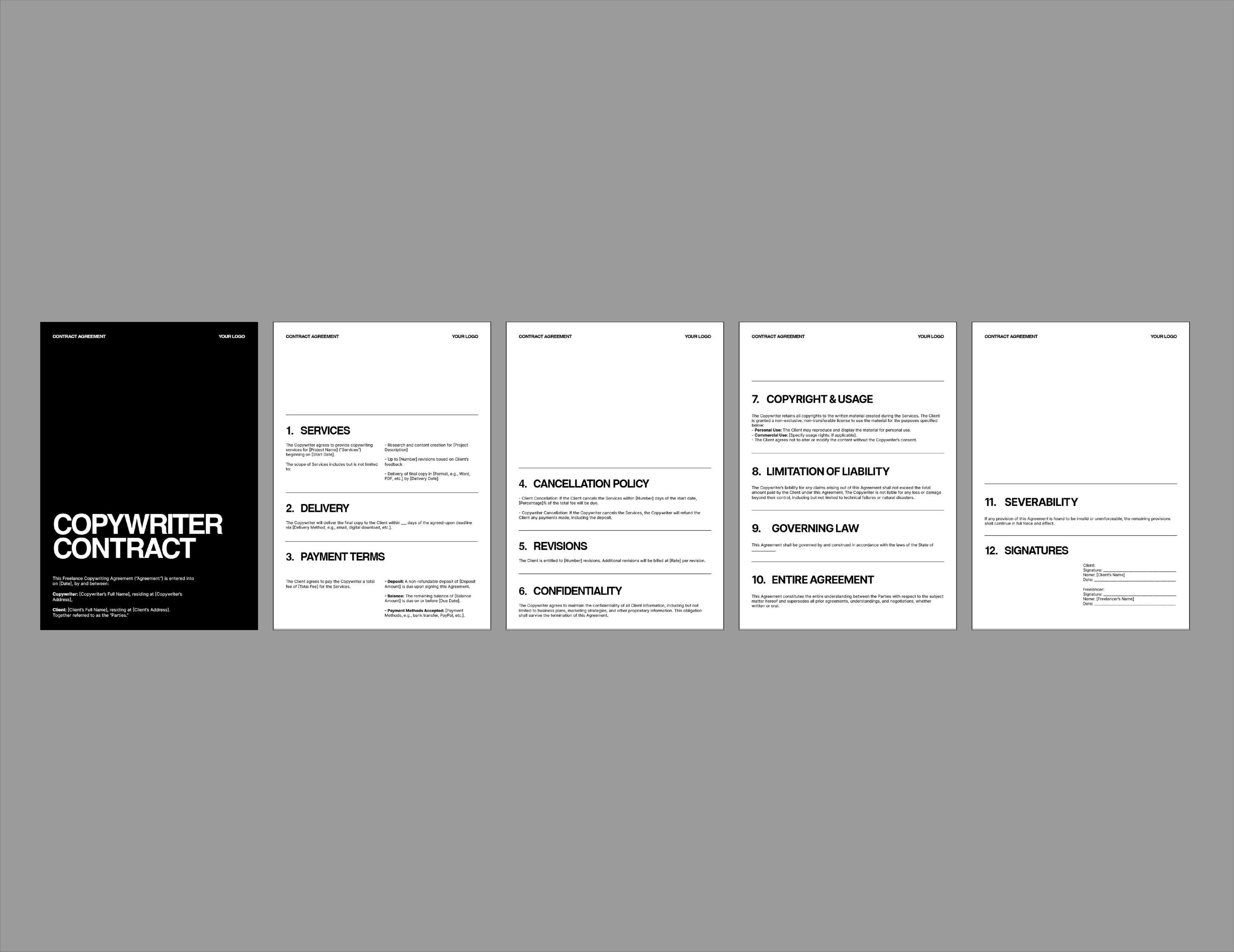 Freelance Copywriter Contract Template | Easy to Use | Minimal Contract ...