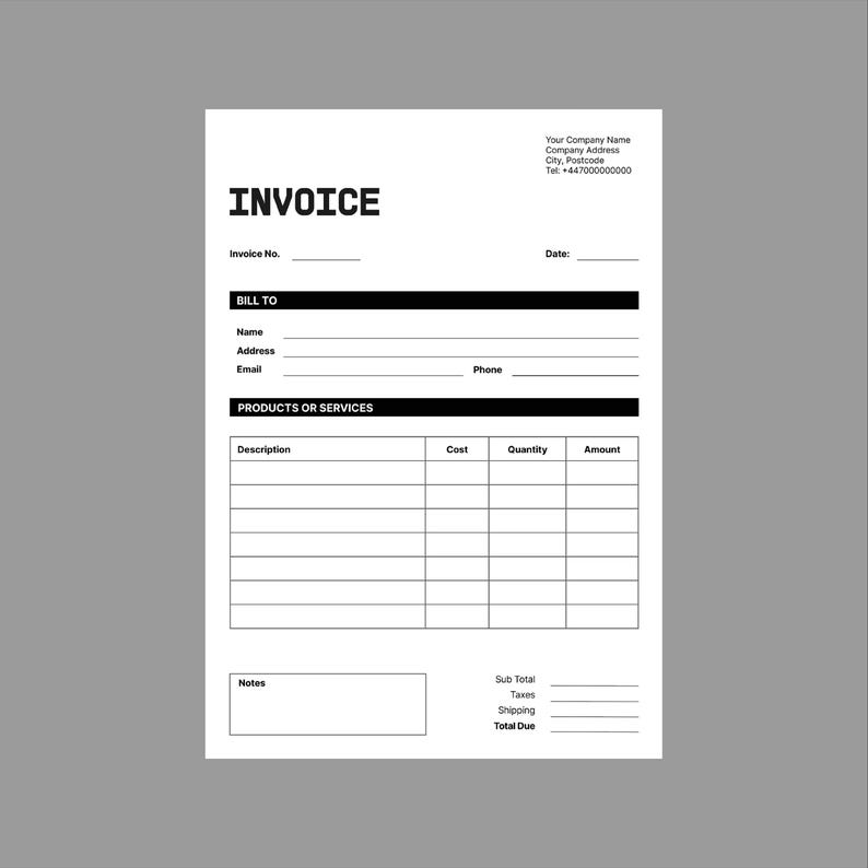 Invoice Template Pdf/indesign. Editable Invoice Template. Invoice Form ...