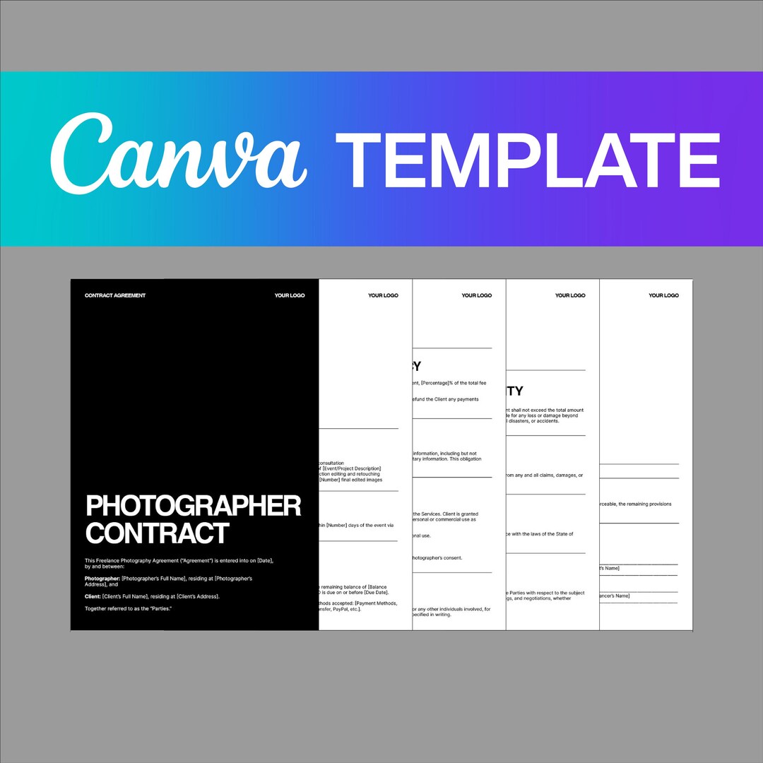 Canva Freelance Photographer Contract | Template for Canva | Easy to ...