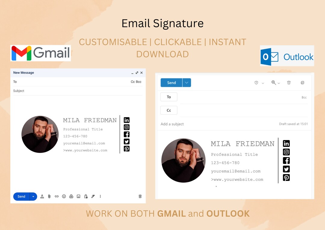 Gmail Outlook HTML Email Signature Template | Customisable | Clickable ...