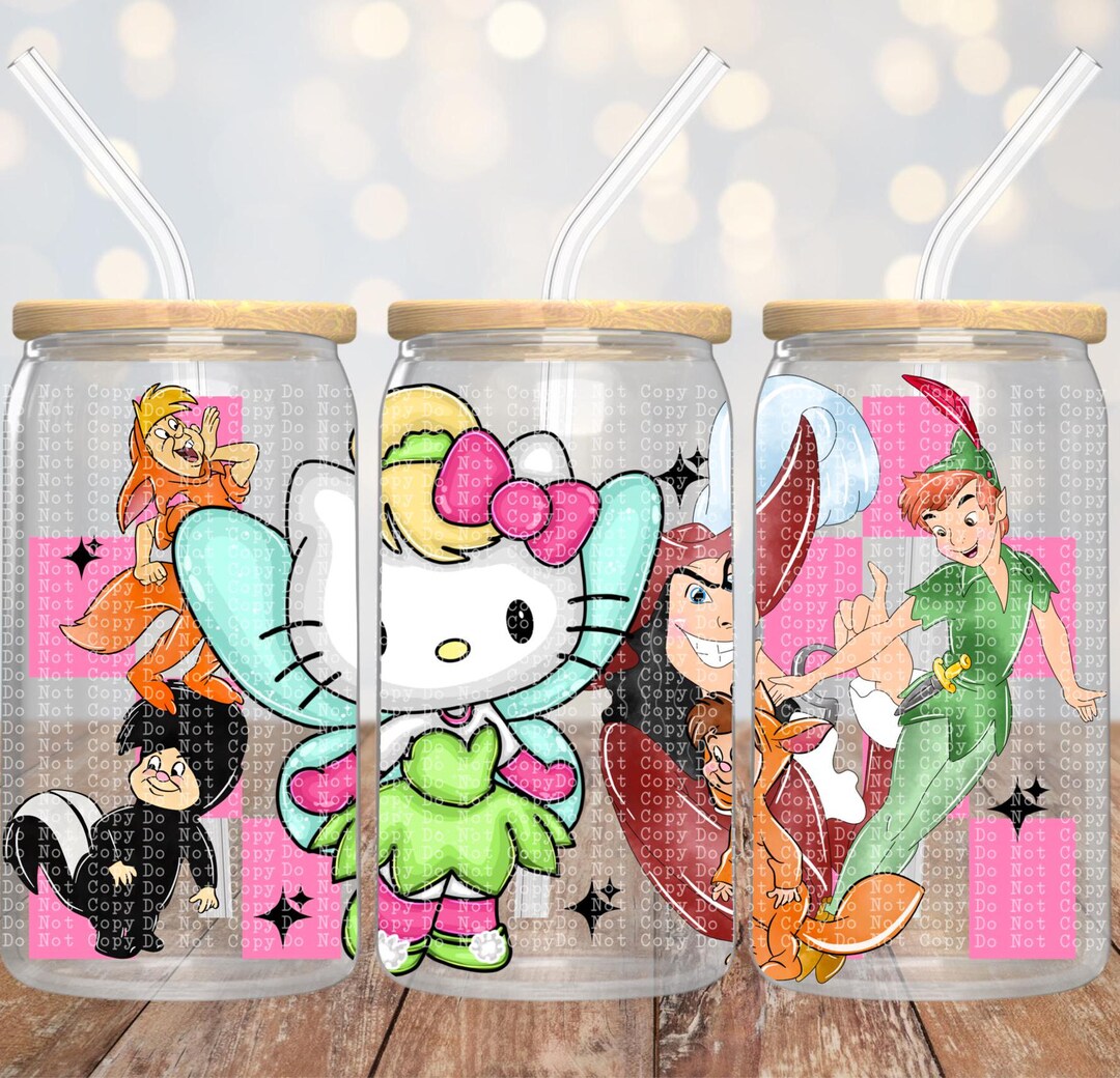 Hello Tink Kitty, 16 Oz Glass Tumbler Wrap, Ready to Press Sublimation ...