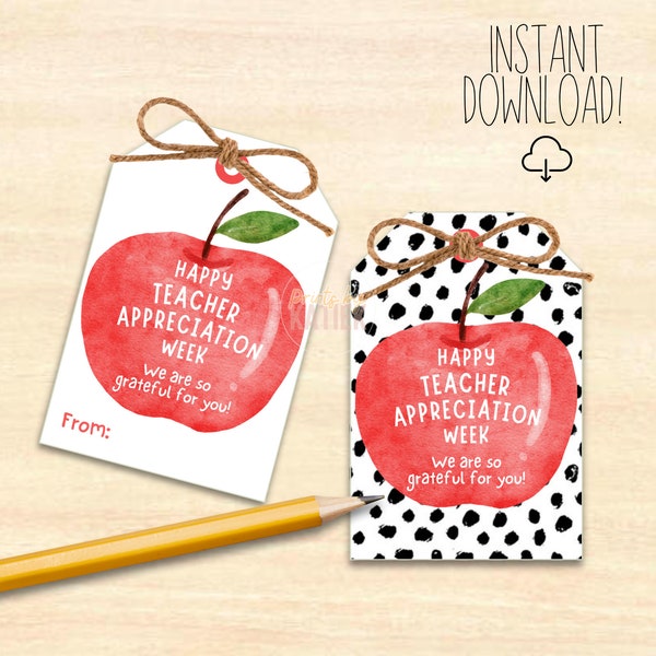 Teacher Appreciation Tag // Teacher Gift Tag // Apple Teacher Gift ...