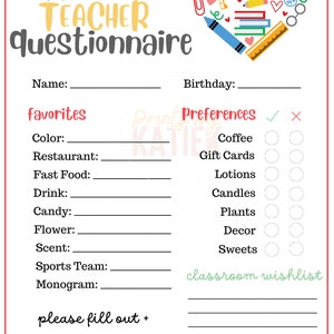 Teacher Favorites // Teacher Questionnaire // Teacher Survey // Teacher ...