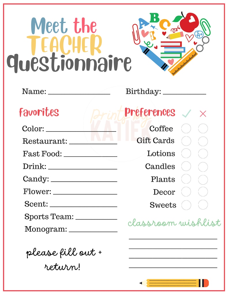Teacher Favorites // Teacher Questionnaire // Teacher Survey // Teacher ...