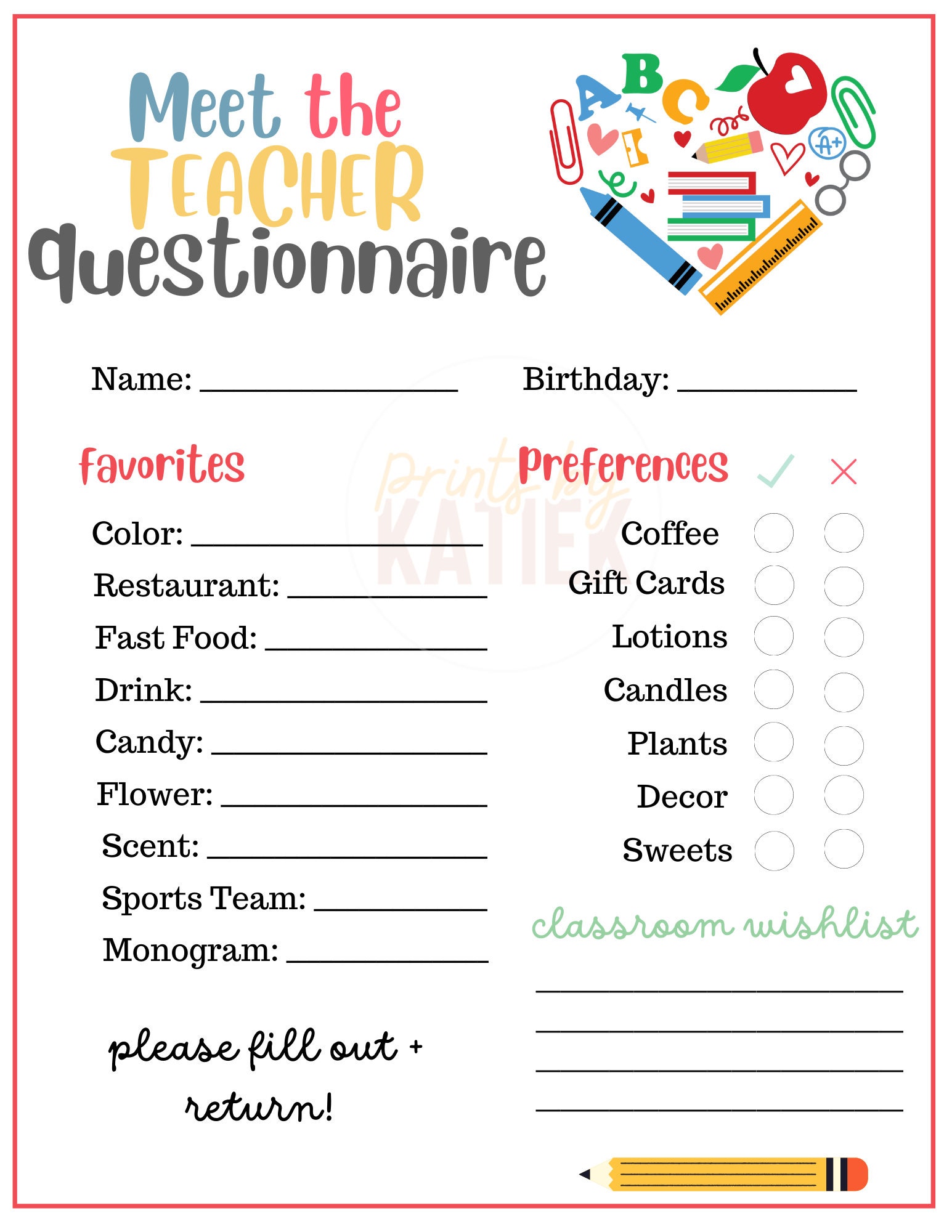 Teacher Favorites // Teacher Questionnaire // Teacher Survey // Teacher ...