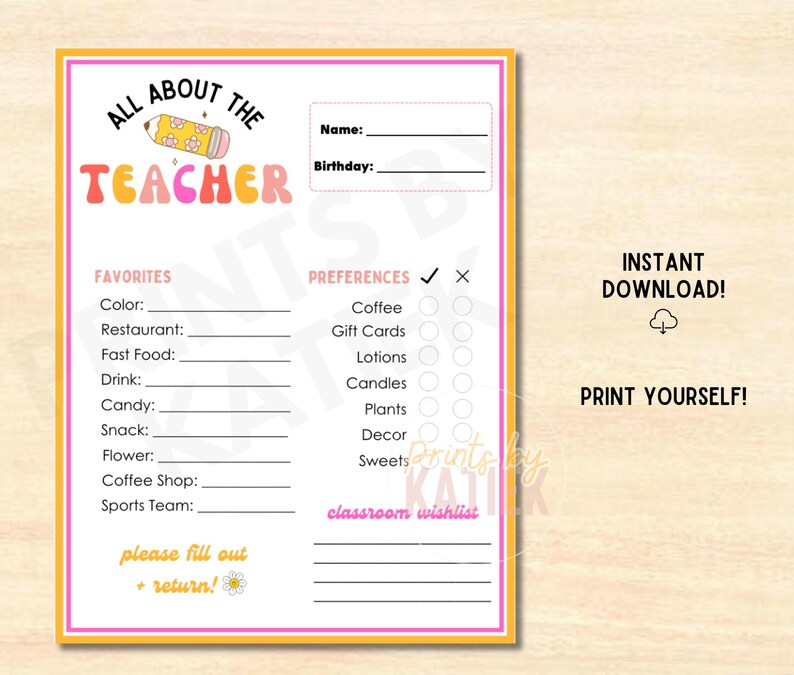 Groovy Teacher Questionnaire // Retro Teacher Questions // Teacher Gift ...