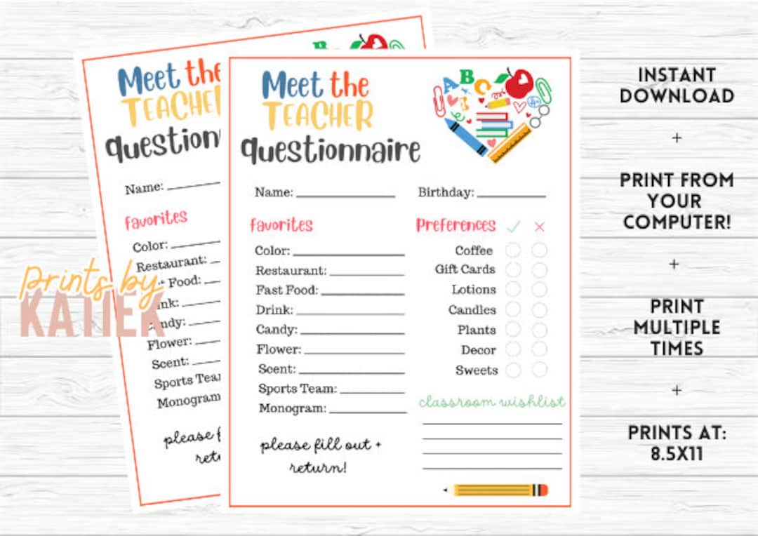 Teacher Favorites // Teacher Questionnaire // Teacher Survey // Teacher ...