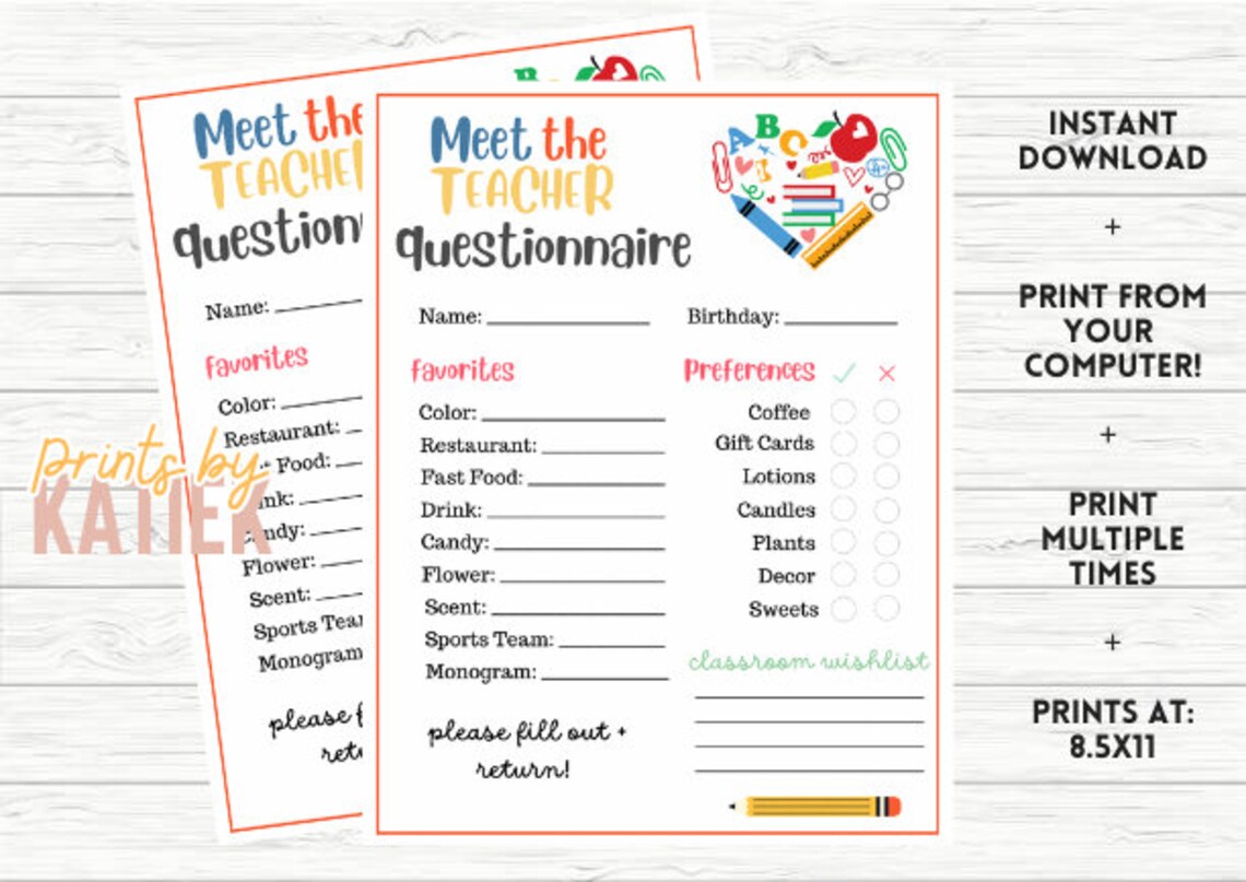 Teacher Favorites // Teacher Questionnaire // Teacher Survey // Teacher ...