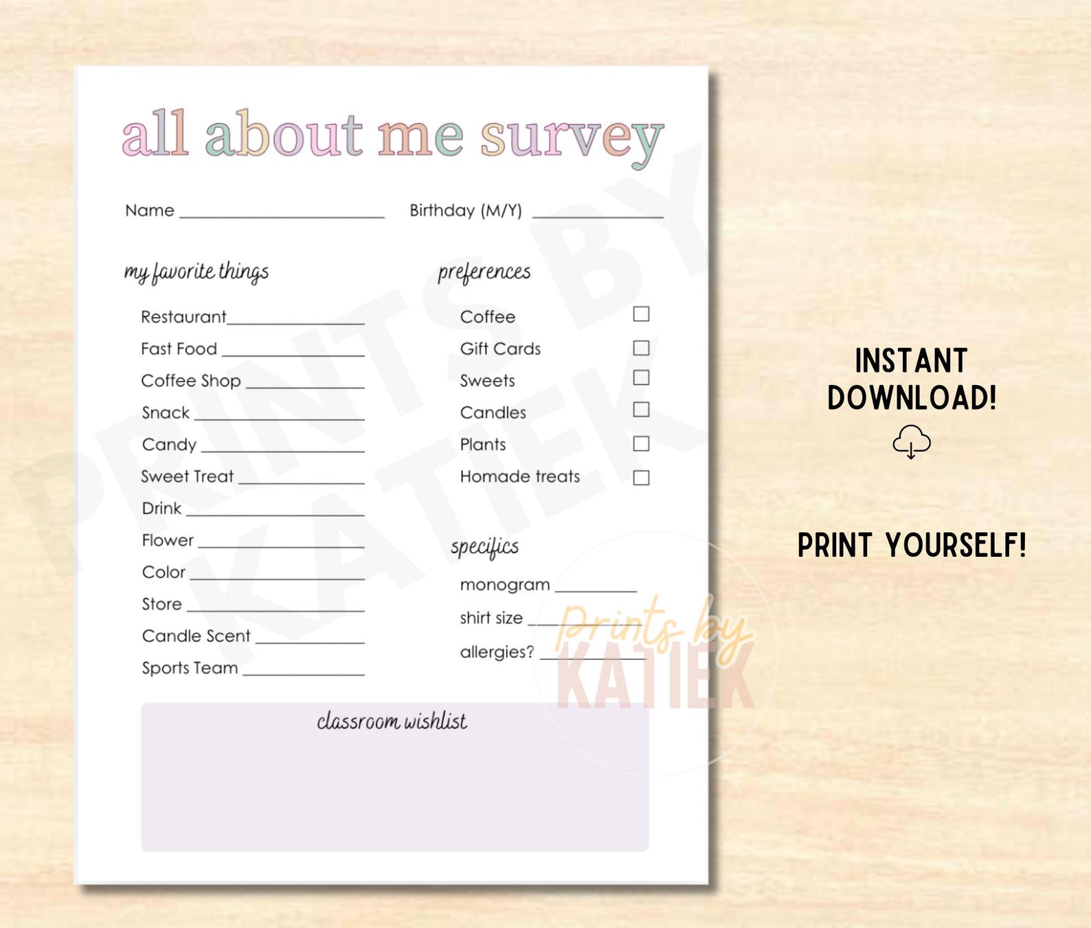 Minimalist Teacher Survey // Teacher Questionnaire // Teacher Favorites ...