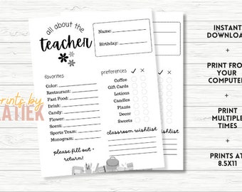 Teacher Favorites // Teacher Questionnaire // Teacher Survey // Teacher ...