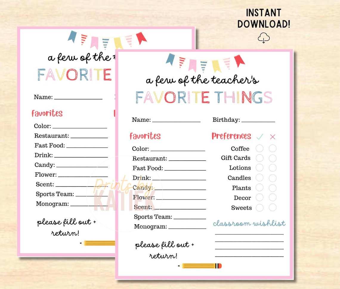 Teacher Favorites // Teacher Questionnaire // Teacher Survey // Teacher ...