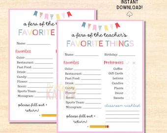 Teacher Favorites // Teacher Questionnaire // Teacher Survey // Teacher ...