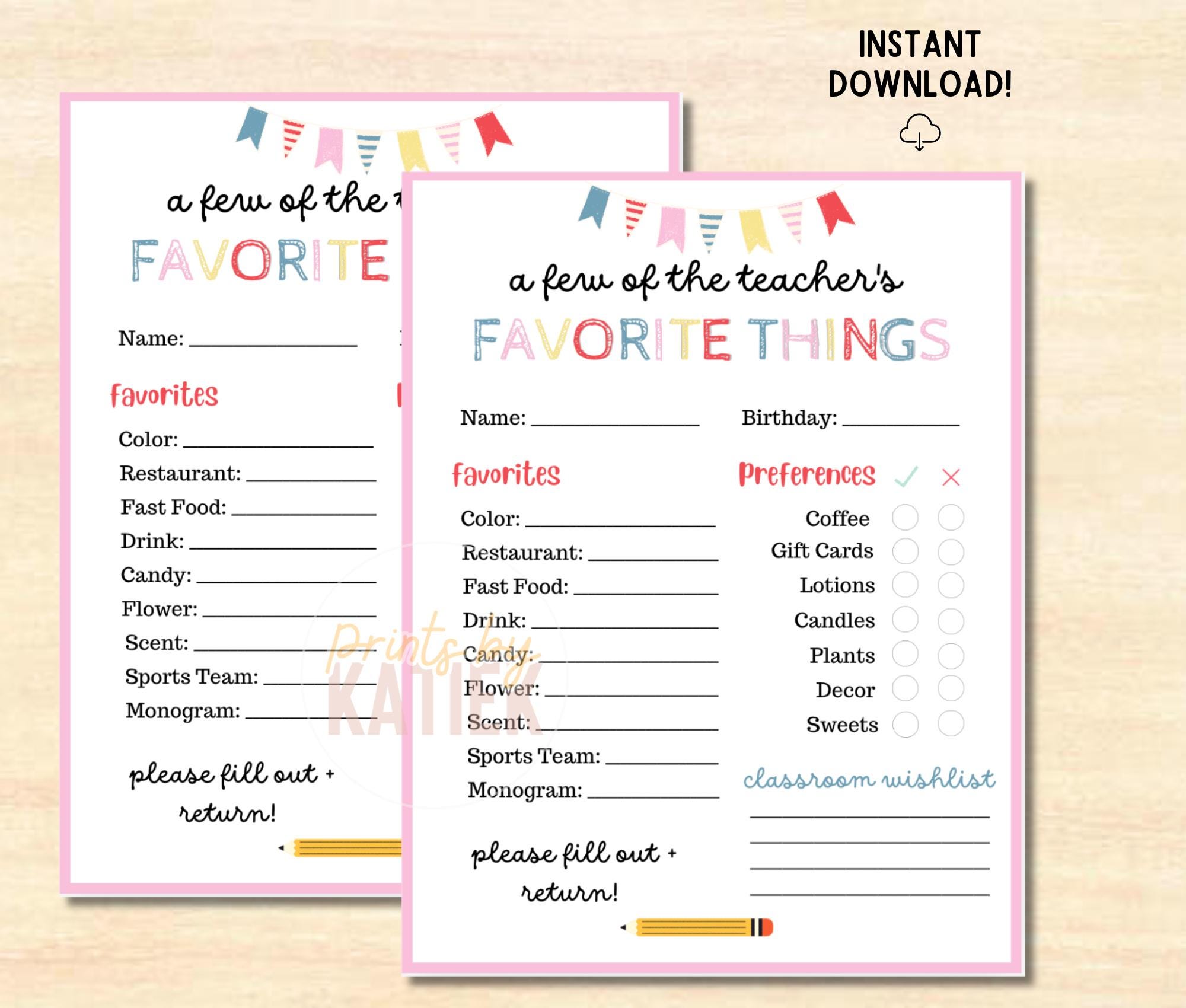 Teacher Favorites // Teacher Questionnaire // Teacher Survey // Teacher ...