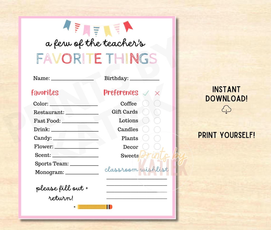 Teacher Favorites // Teacher Questionnaire // Teacher Survey // Teacher ...