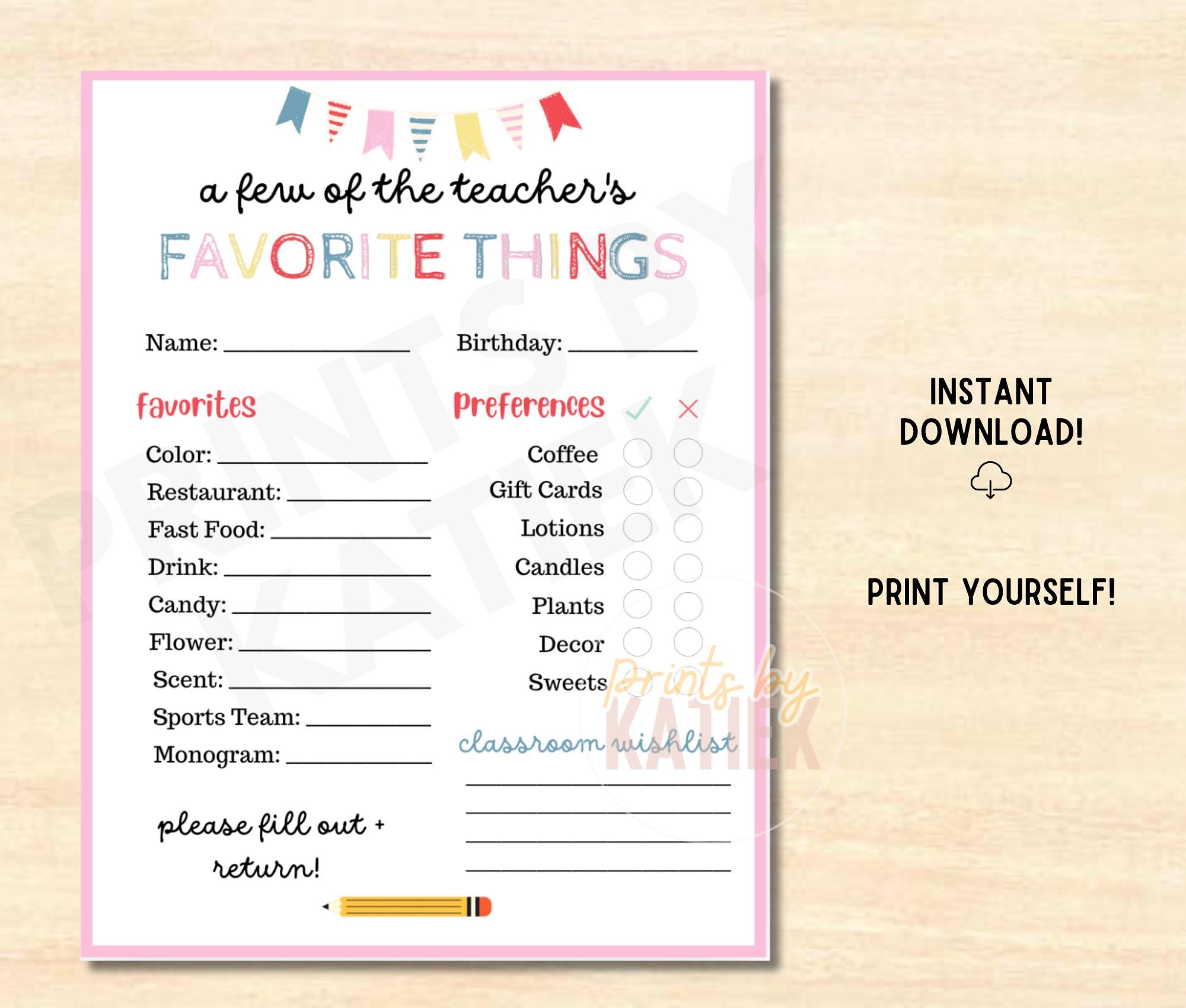 Teacher Favorites // Teacher Questionnaire // Teacher Survey // Teacher ...