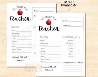 Teacher Favorites // Teacher Questionnaire // Teacher Survey // Teacher ...
