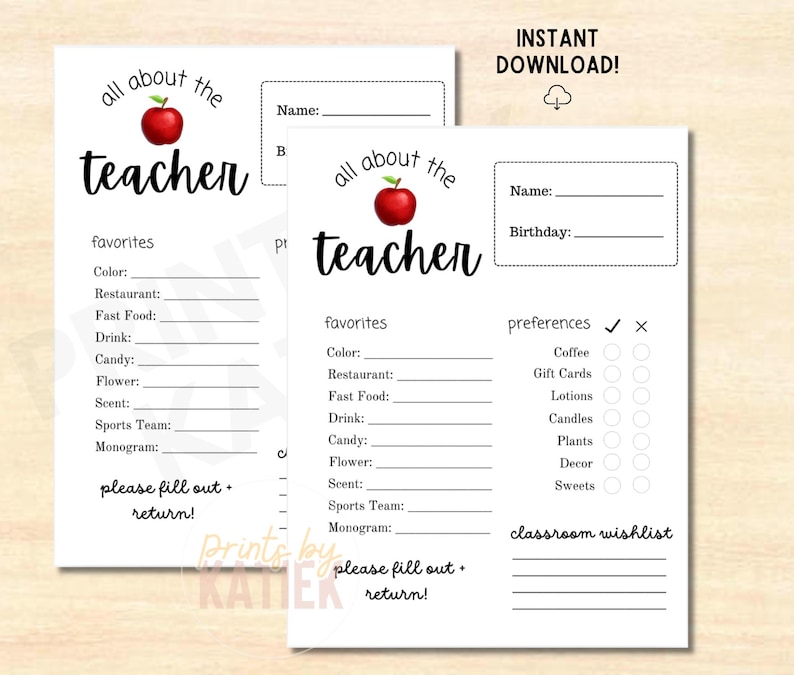Teacher Favorites // Teacher Questionnaire // Teacher Survey // Teacher ...