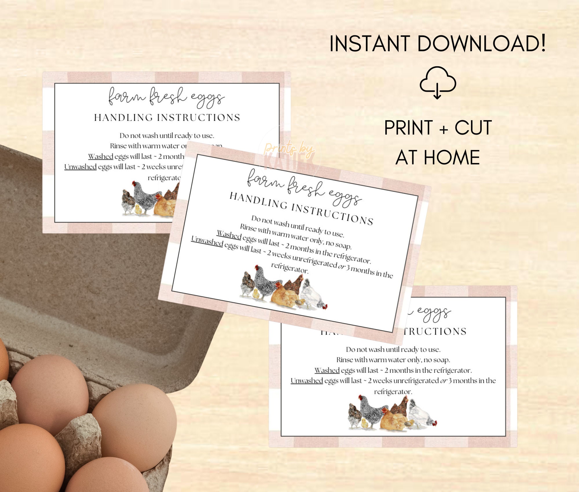 Egg Handling Instruction Printable Card // Farm Fresh Egg Card // Egg ...
