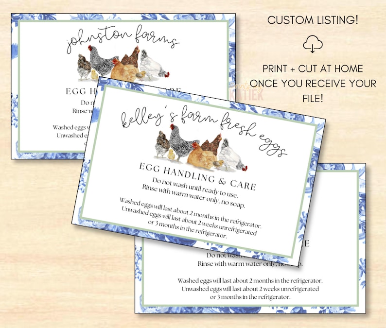 CUSTOM Egg Care Card // Custom Printable Egg Card // Egg Instruction ...