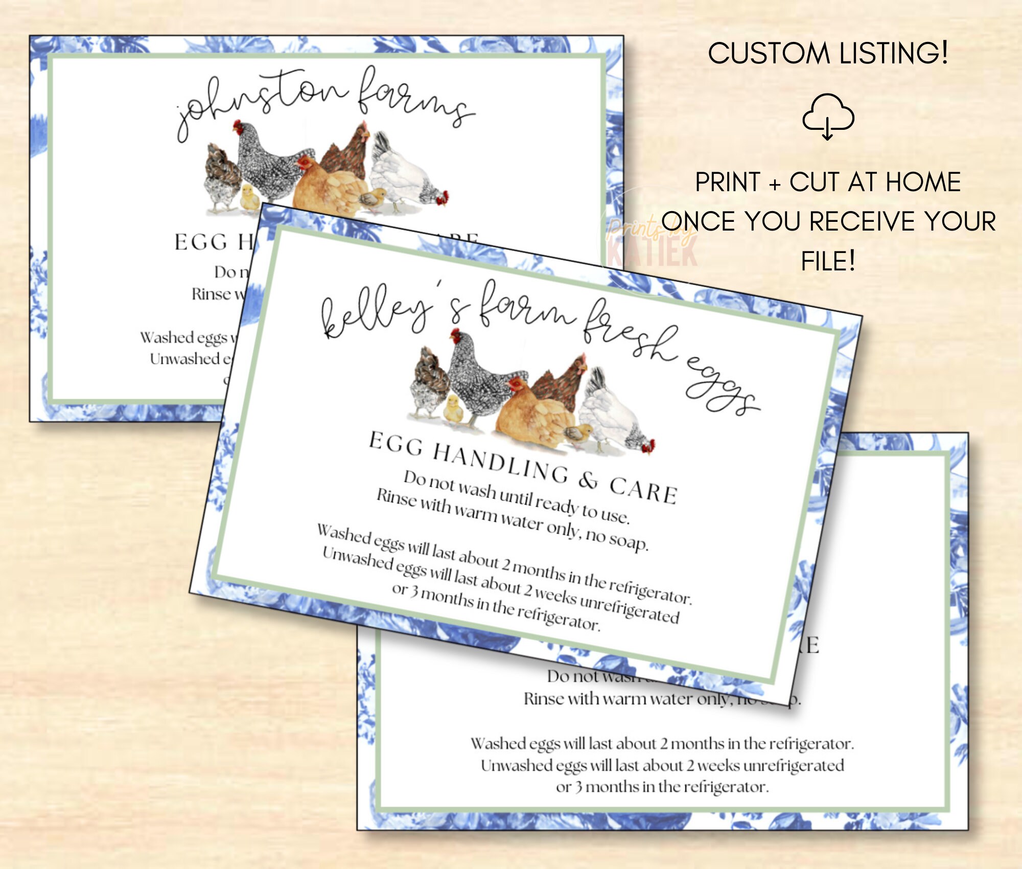 CUSTOM Egg Care Card // Custom Printable Egg Card // Egg Instruction ...