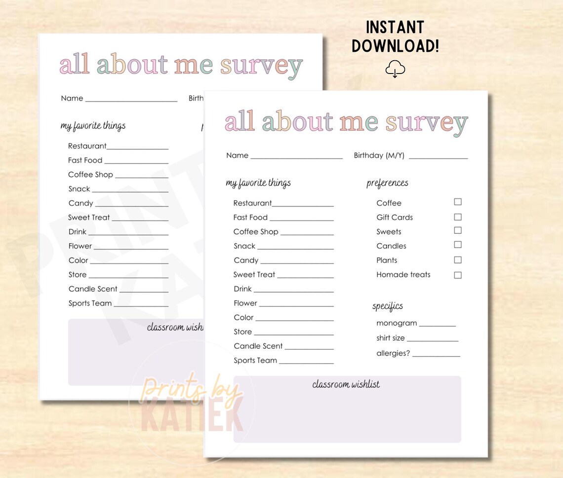 Minimalist Teacher Survey // Teacher Questionnaire // Teacher Favorites ...